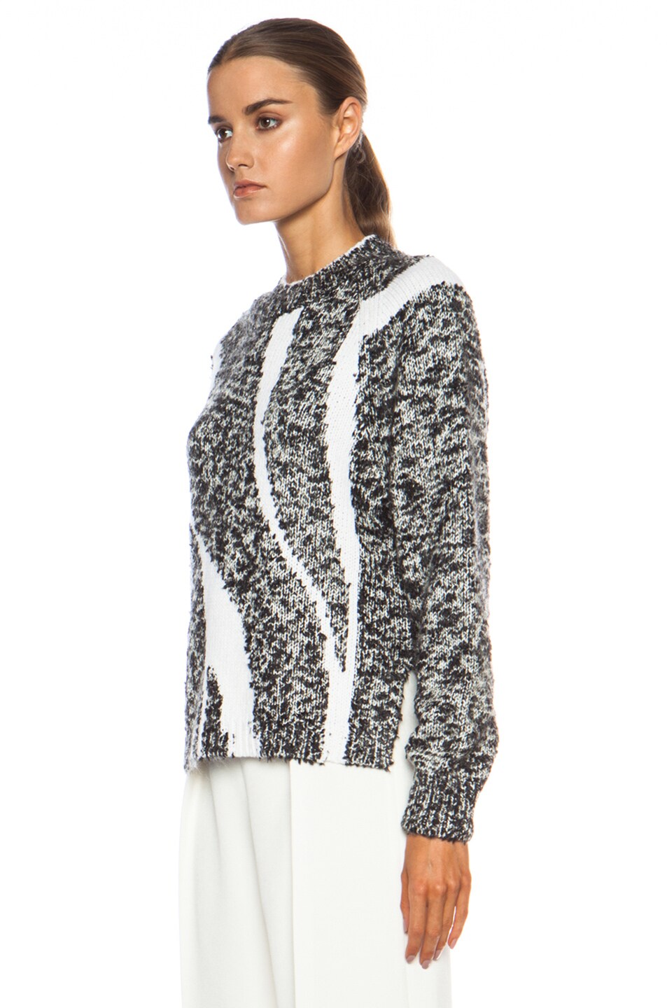 3.1 phillip lim Abstract Stripe Cotton-Blend Sweater in Black & White ...