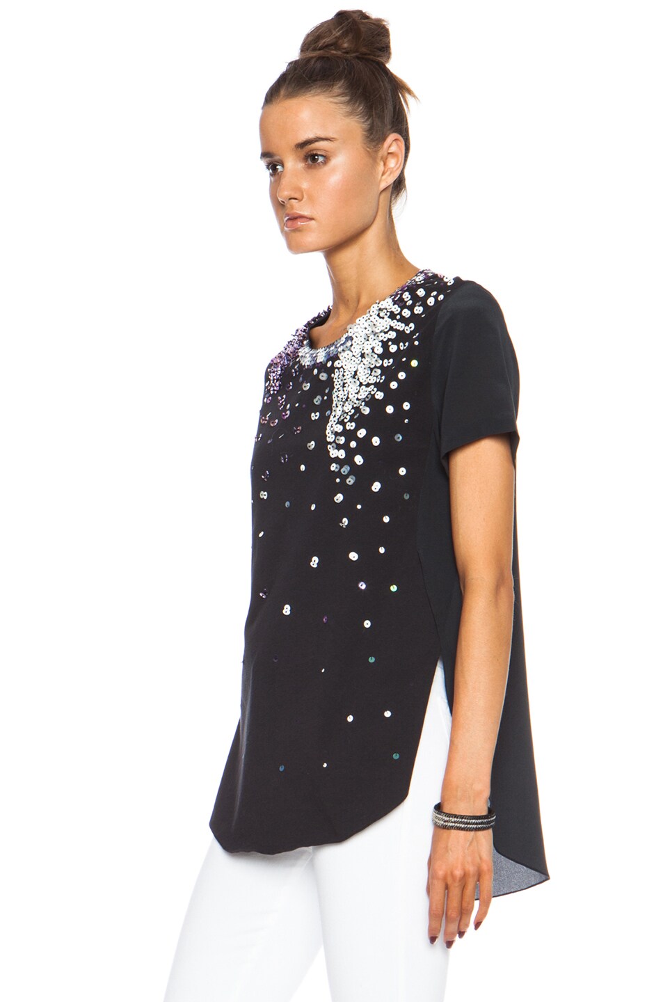 3.1 phillip lim Embellished Overlapping Side Seam Tee in Soft Black | FWRD