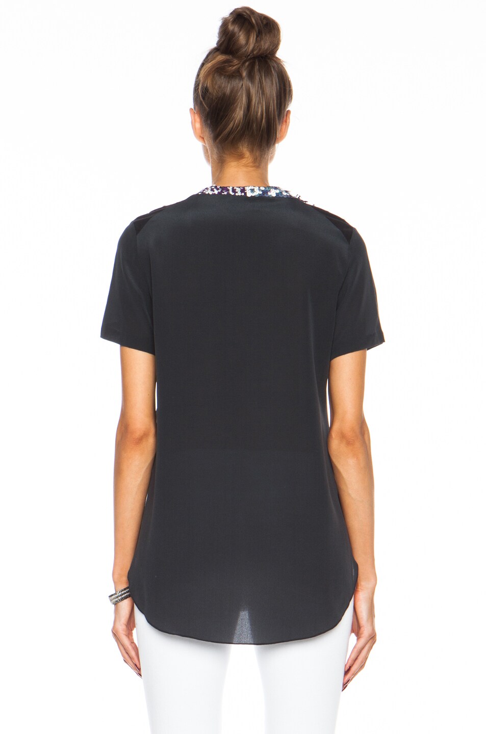 3.1 phillip lim Embellished Overlapping Side Seam Tee in Soft Black | FWRD