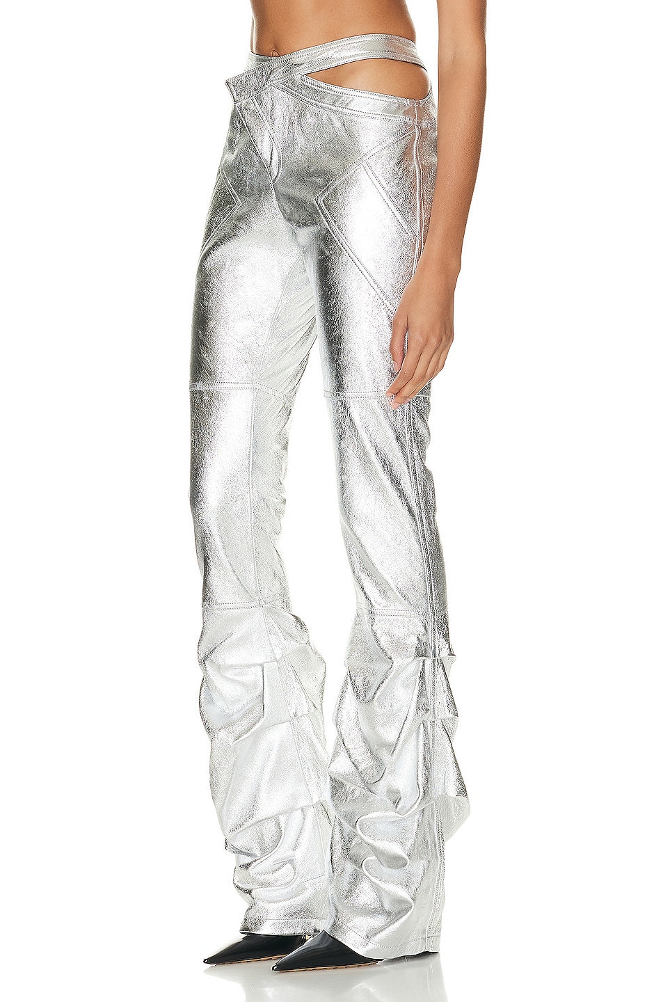 Andreadamo Wet Leather Pleat Pant in Wet Chrome | FWRD