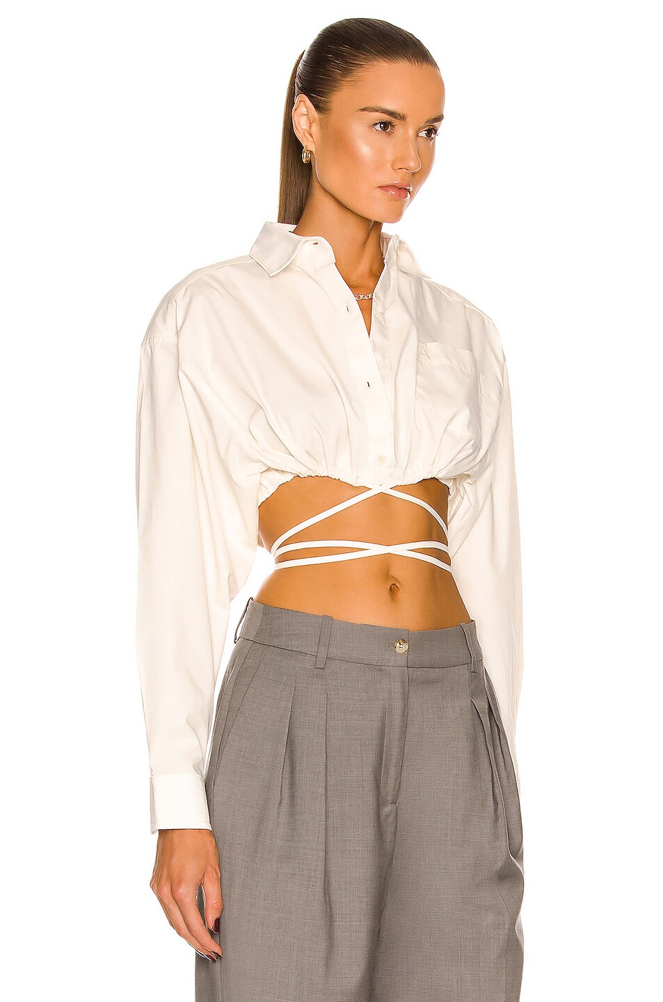 Andreadamo Cotton Crop Shirt in Ivory | FWRD