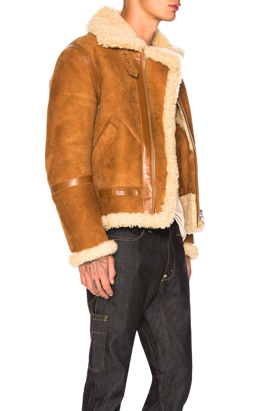 Acne Studios Ian Shearling Jacket in Tan Brown | FWRD