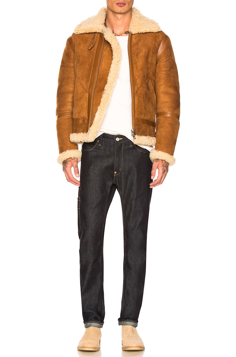 Acne Studios Ian Shearling Jacket in Tan Brown | FWRD