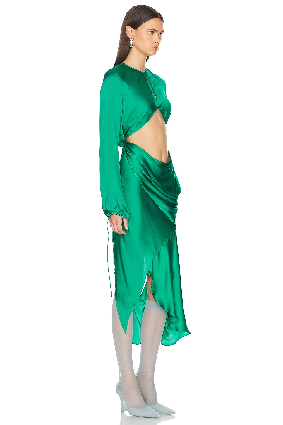 Acne Studios Silk Fluid Dress in Jade Green | FWRD