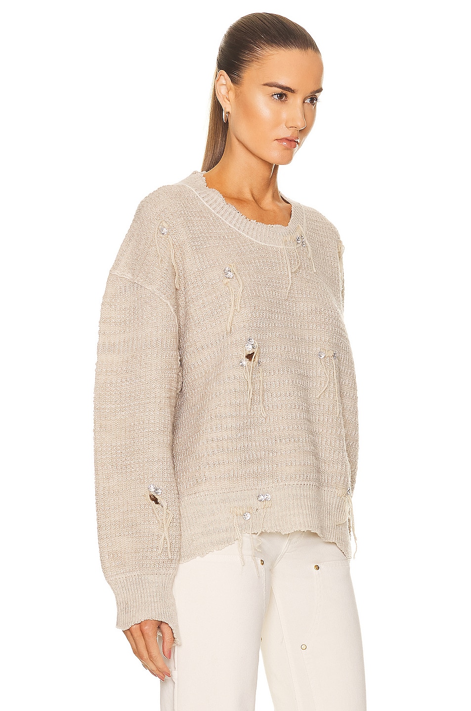Acne Studios Cropped Sweater in Pale Grey & White | FWRD