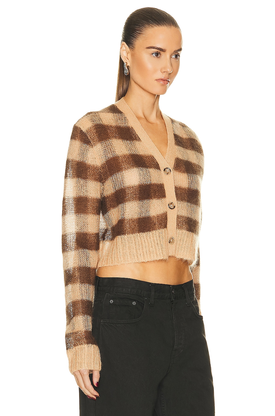 Acne Studios Stripe Crop Cardigan in Light Brown & Dark | FWRD