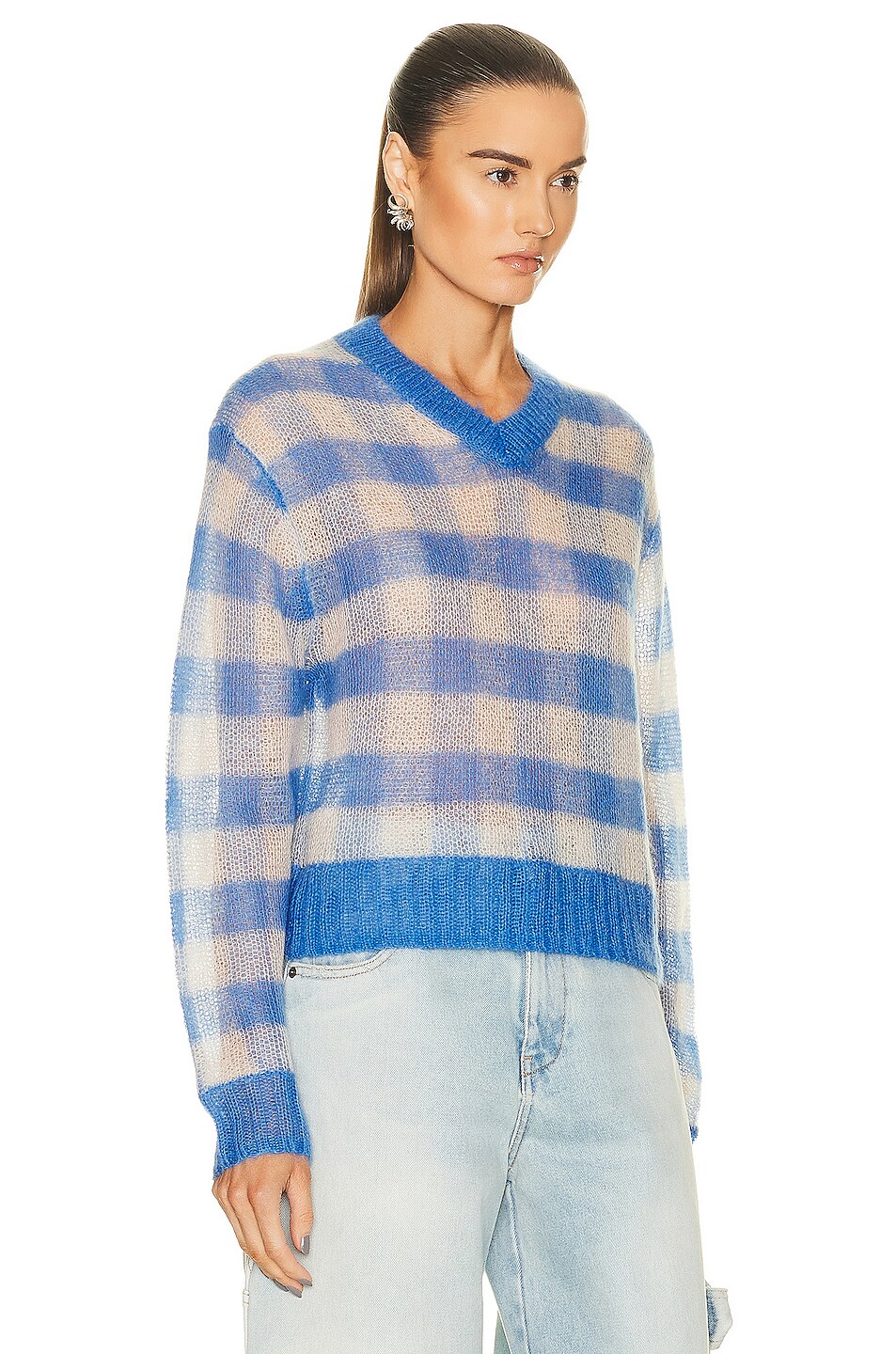 Acne Studios Knit Sweater in Blue & Light Beige | FWRD