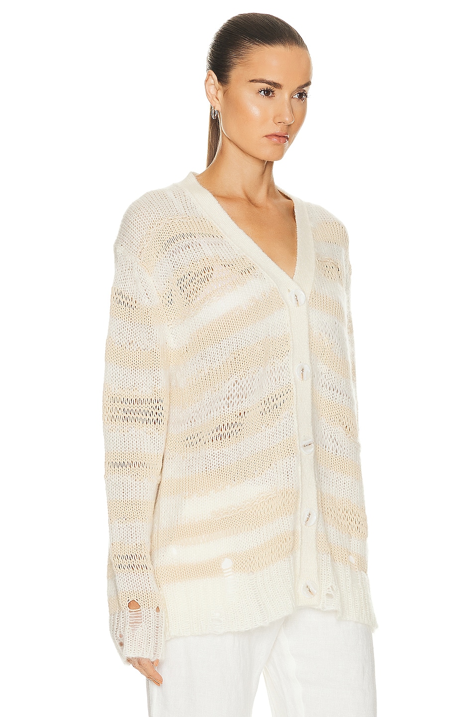 Acne Studios Distressed Cardigan in Off White & Ecru | FWRD