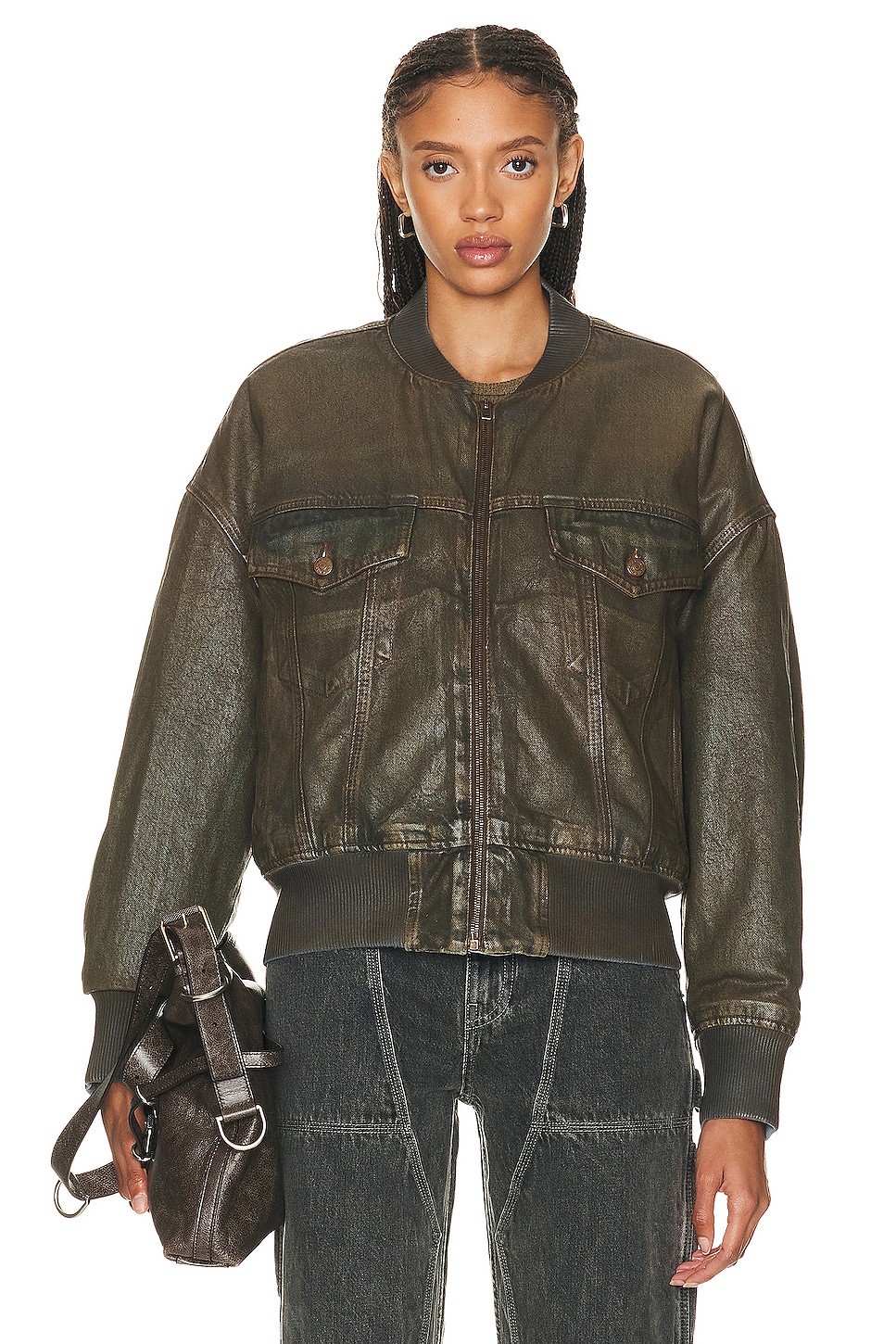 Acne Studios Moto Jacket in Blue & Beige | FWRD