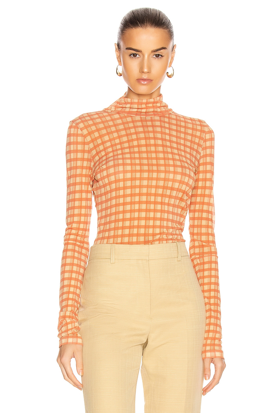 Acne Studios Plaid Turtleneck Top in Carrot Orange | FWRD