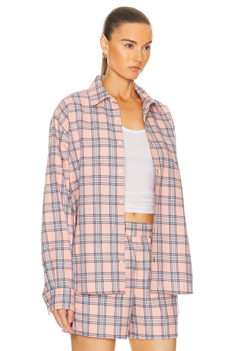 Acne Studios Face Flannel Shirt in Pink & Blue | FWRD