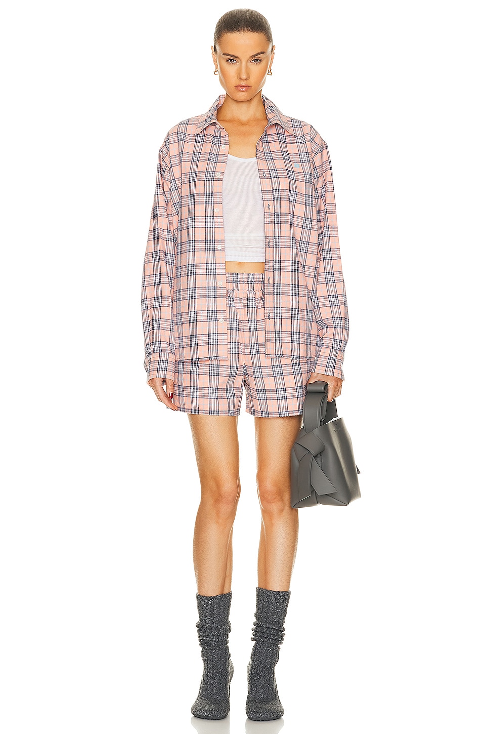 Acne Studios Face Flannel Shirt in Pink & Blue | FWRD