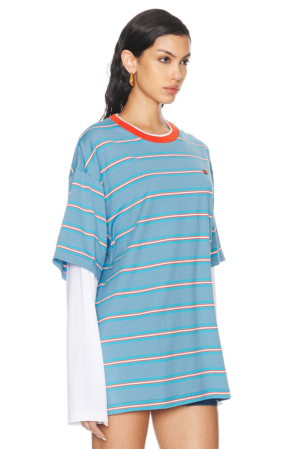Acne Studios Stripe Face Shirt in Sea Blue | FWRD