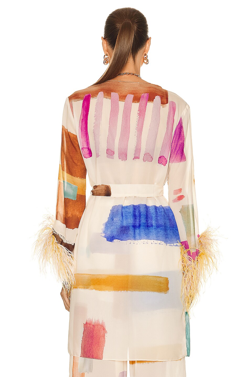 ADRIANA DEGREAS Illusion Short Robe With Feathers in Unique | FWRD