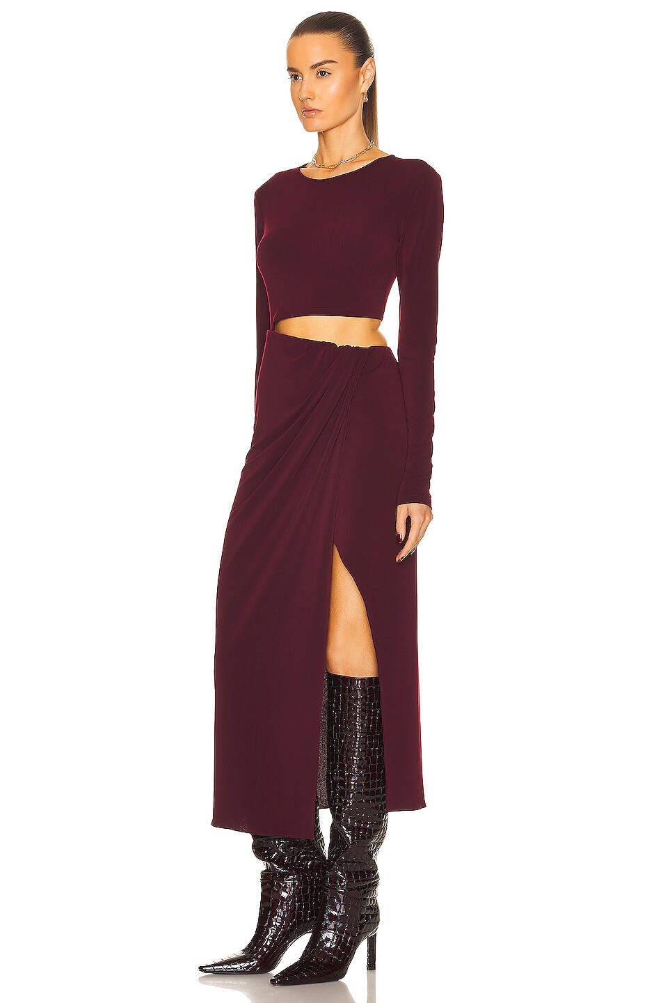 The Andamane Gia Cut Out Midi Dress in Rouge Noir | FWRD