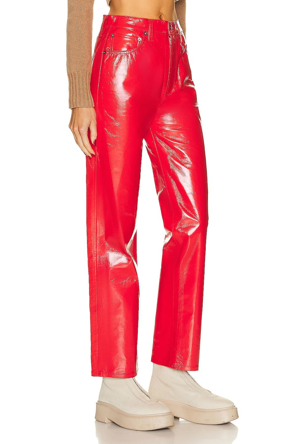 AGOLDE Recycled Leather 90's Pinch Waist in Chili Patent | FWRD