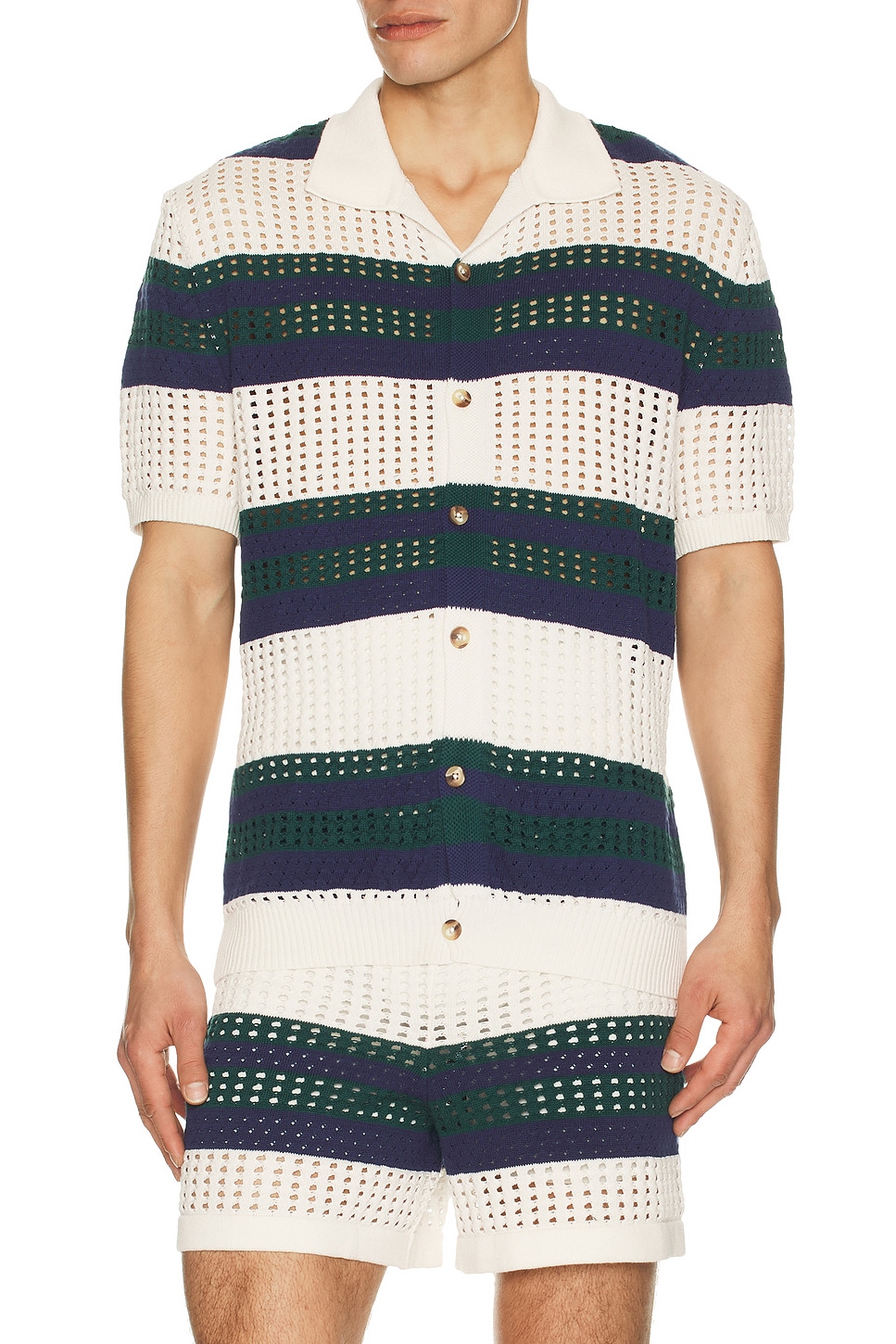 Agua Bendita Jared Shirt in Blue, Green, & White Stripe | FWRD