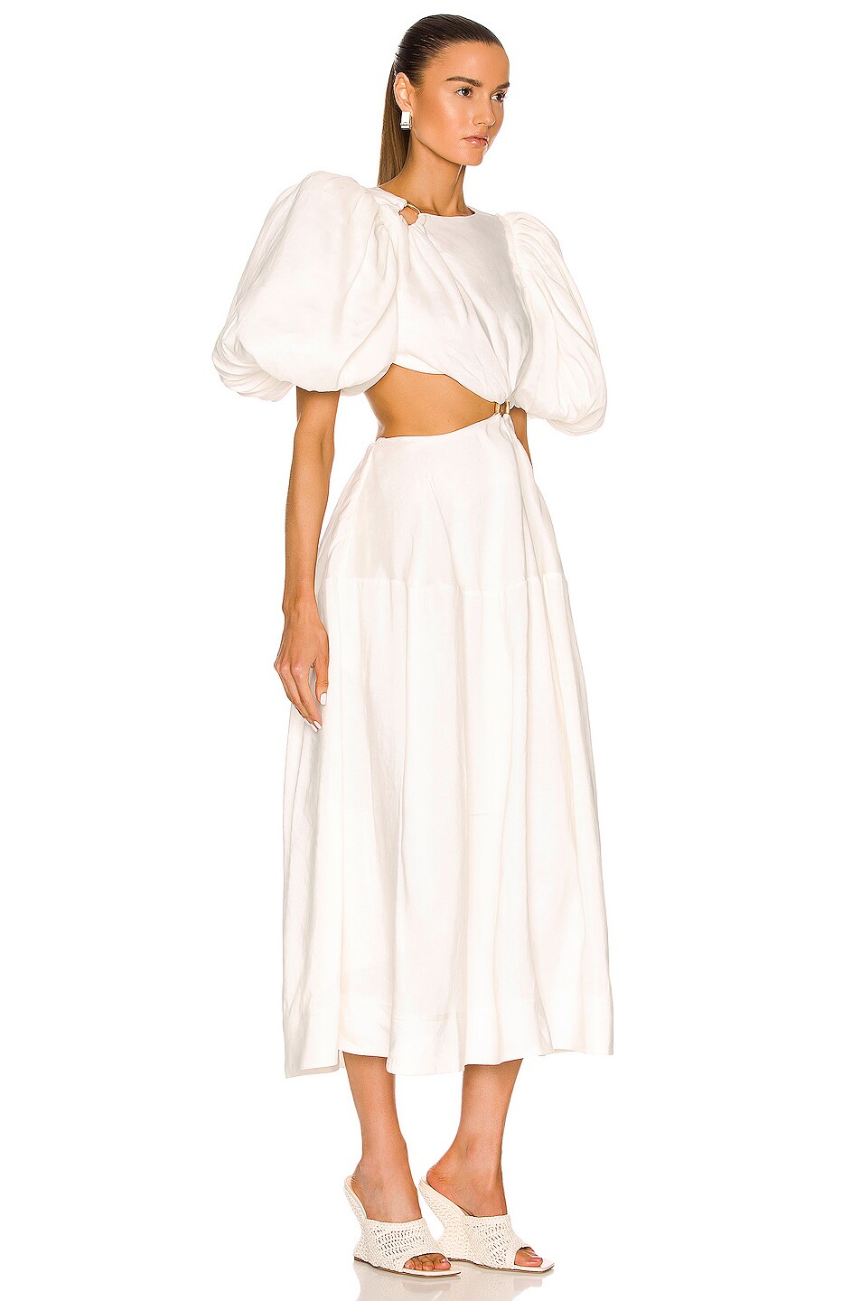 Aje Vanades Cut Out Ring Midi Dress in Ivory | FWRD