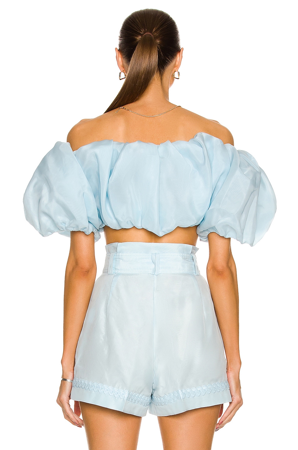 Aje Riviera Off Shoulder Tube Silk Top in Ice Blue | FWRD