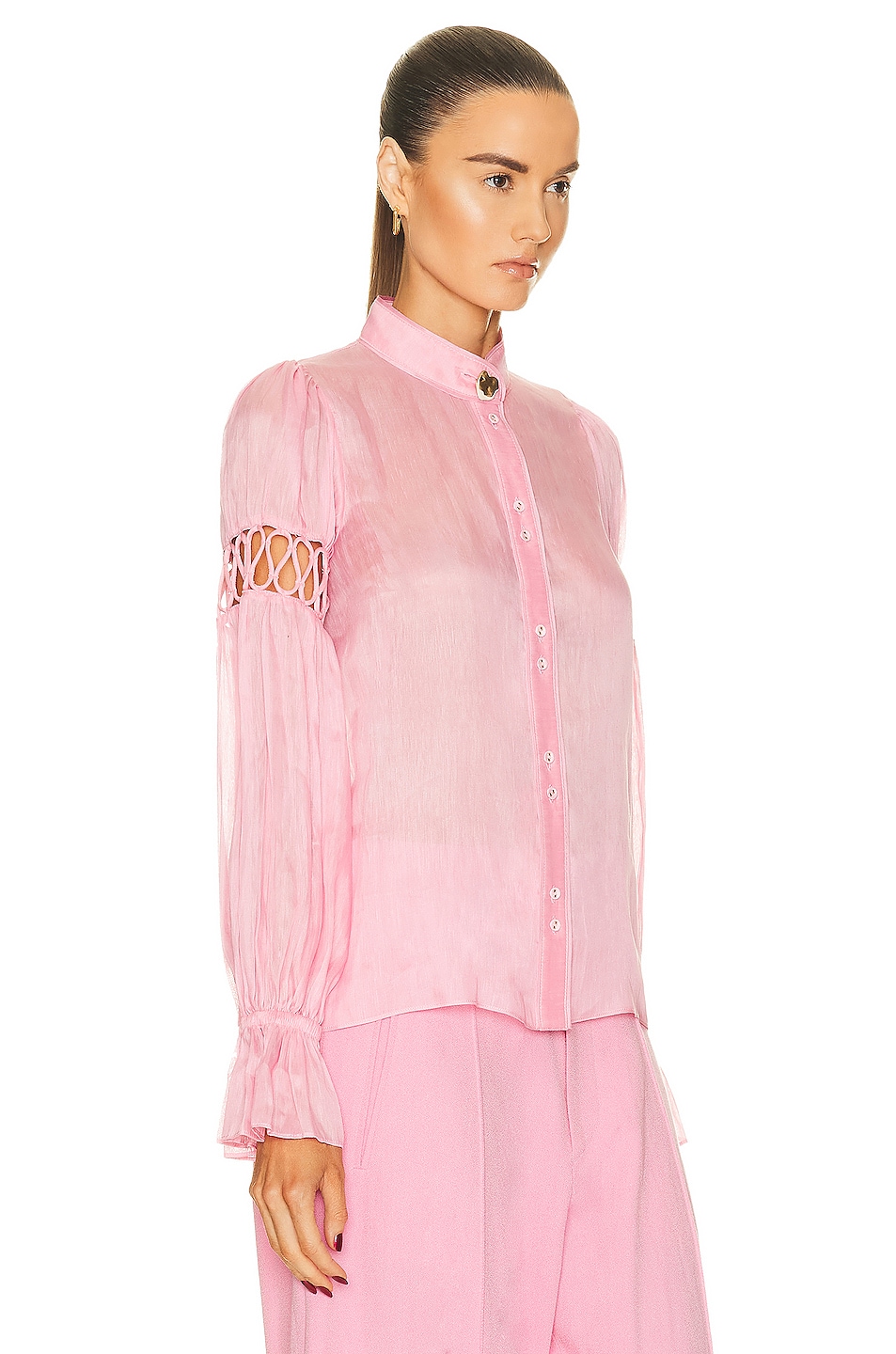 Aje Auguste Frill Cuff Blouse in Ballet Pink | FWRD