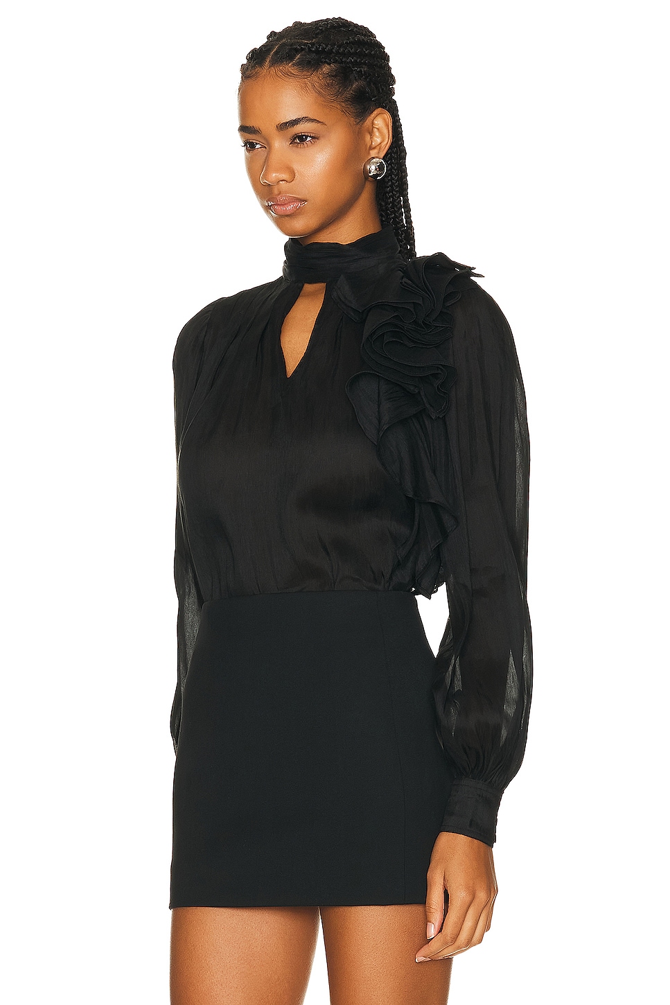 Aje Aura Frilled Tie Blouse in Black | FWRD