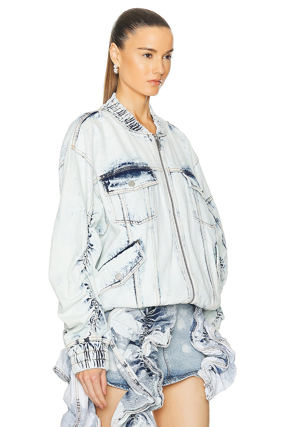 AKNVAS for FWRD Thea Denim Bomber Jacket in Acid | FWRD
