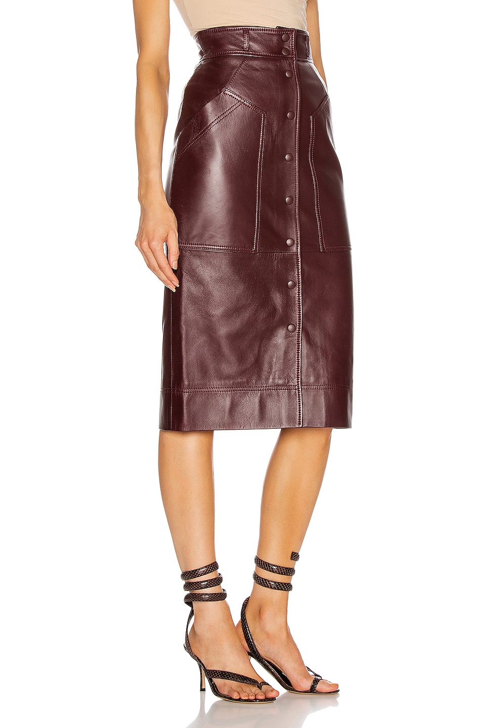 ALBERTA FERRETTI Leather Button Skirt in Brown | FWRD