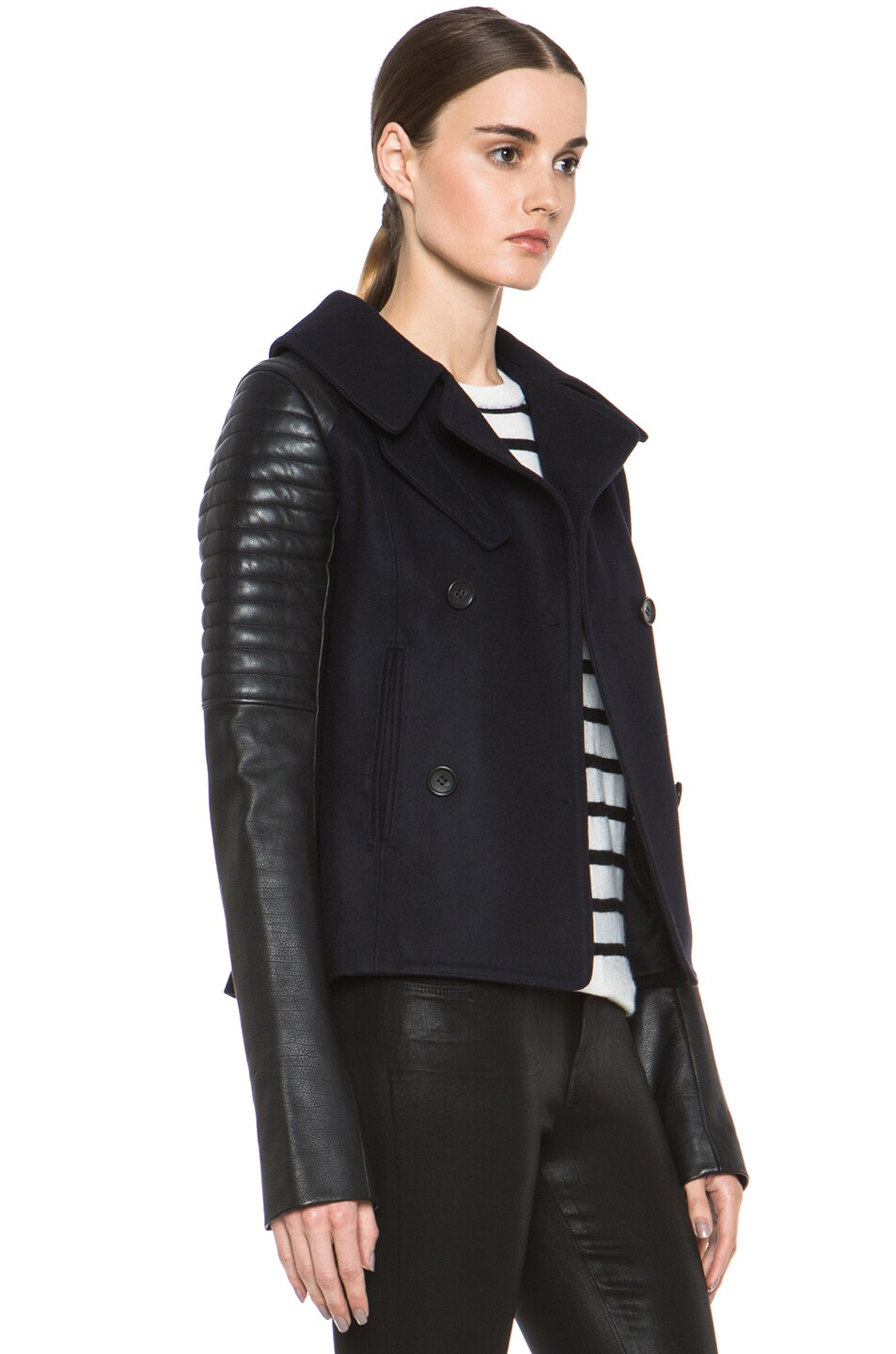 A.L.C. Pescod Wool Leather Jacket in Navy | FWRD