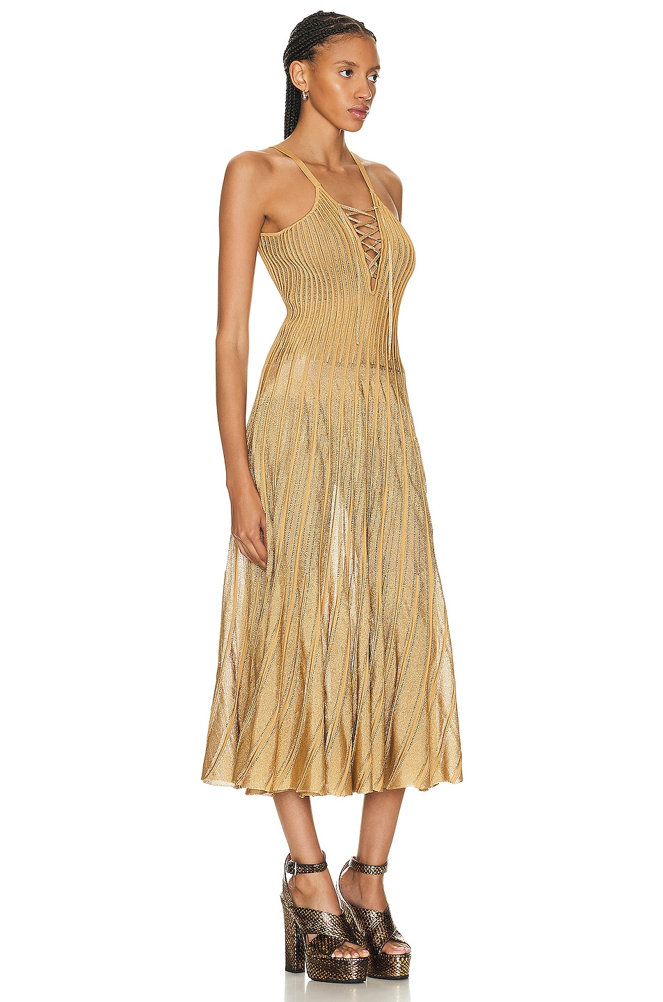 ALAÏA 3d Lace Dress in Or | FWRD