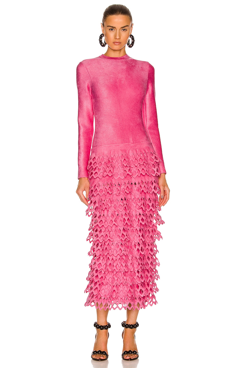 ALAÏA Long Velvet Dress in Candy | FWRD