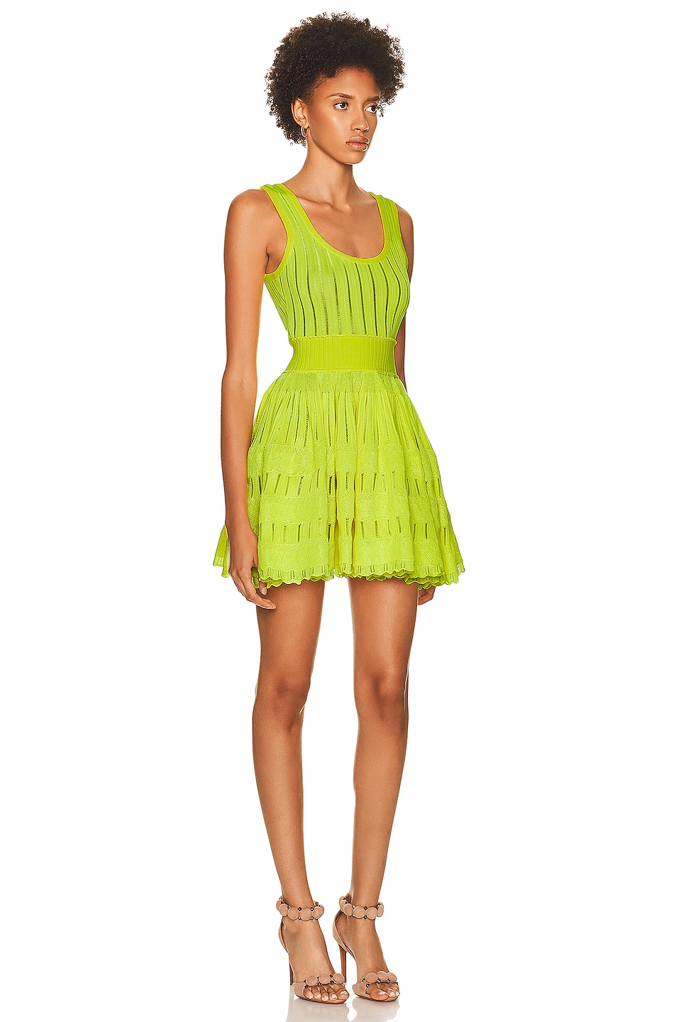 ALAÏA Fluid Skater Mini Dress in Juane Fluo | FWRD