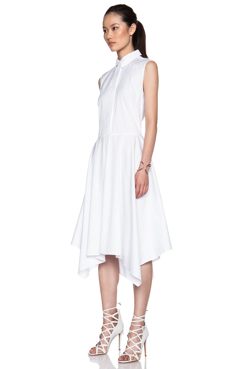 Adam Lippes Collared Cotton Shirt Dress with Scarf Hem in White | FWRD