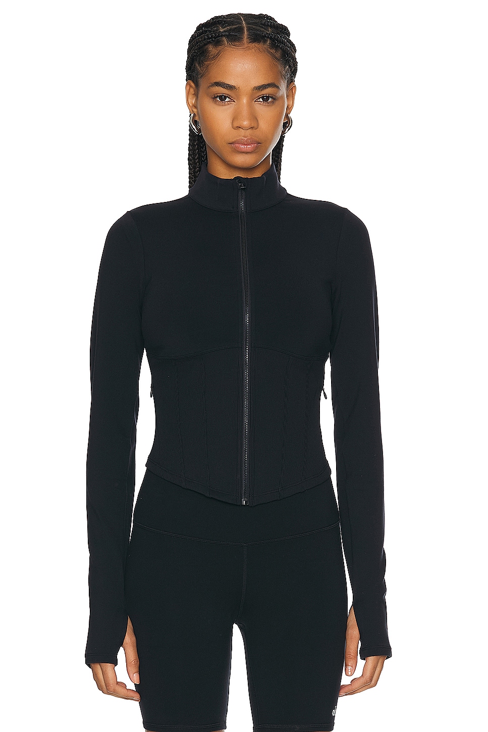 alo Airbrush Corset Full Zip Jacket in Black | FWRD