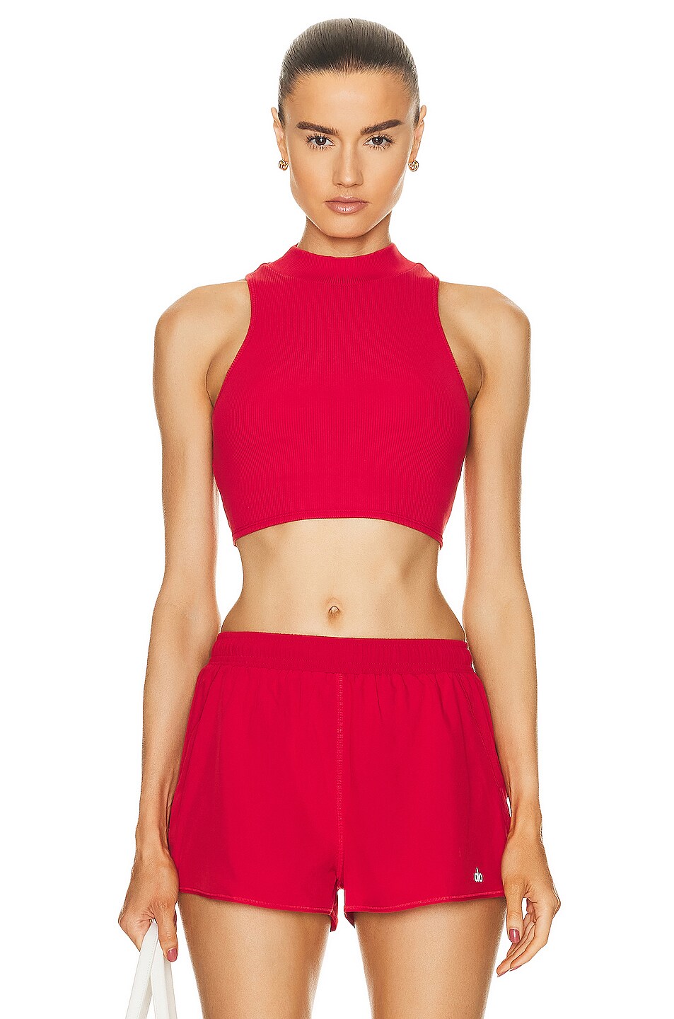 alo Goddess Rib Cropped Dynamite Tank in Classic Red | FWRD