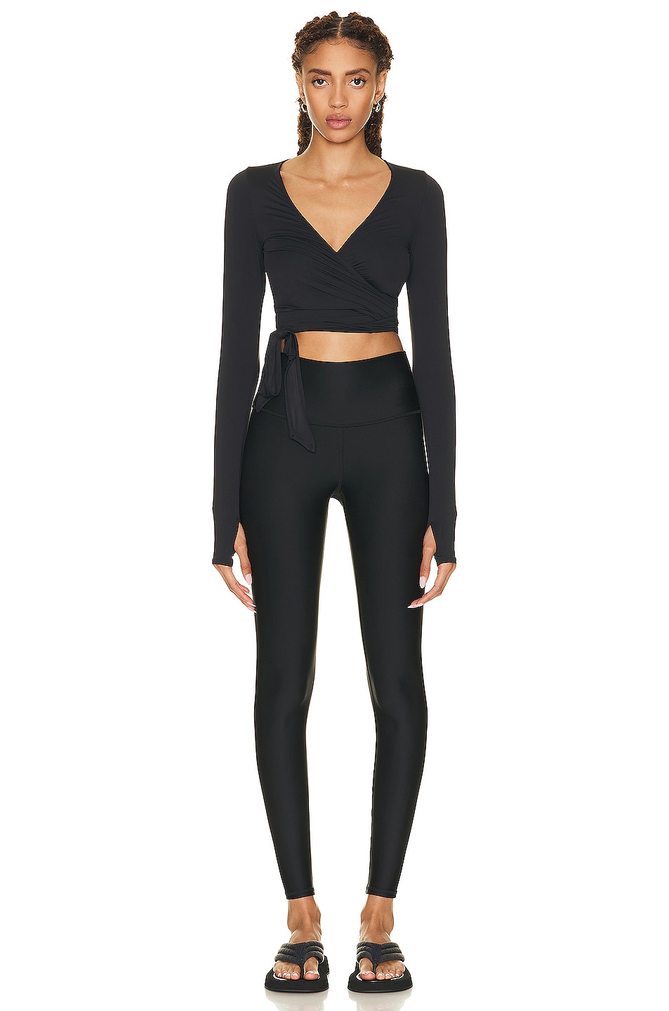 alo Cropped Escalate Wrap Top in Black | FWRD