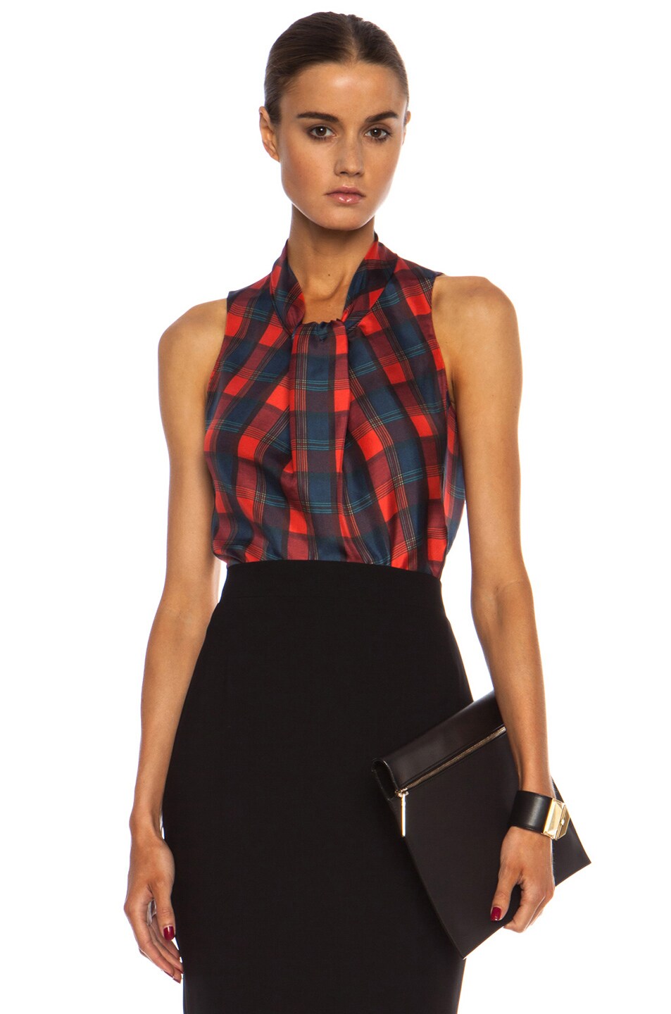 Altuzarra Xanthos Silk Top in Blue & Red Check | FWRD