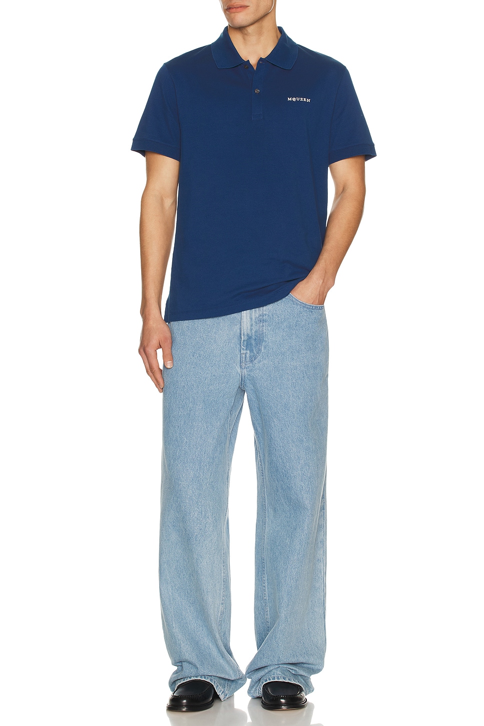 McQueen Logo Embroidered Polo in Royal Blue | FWRD