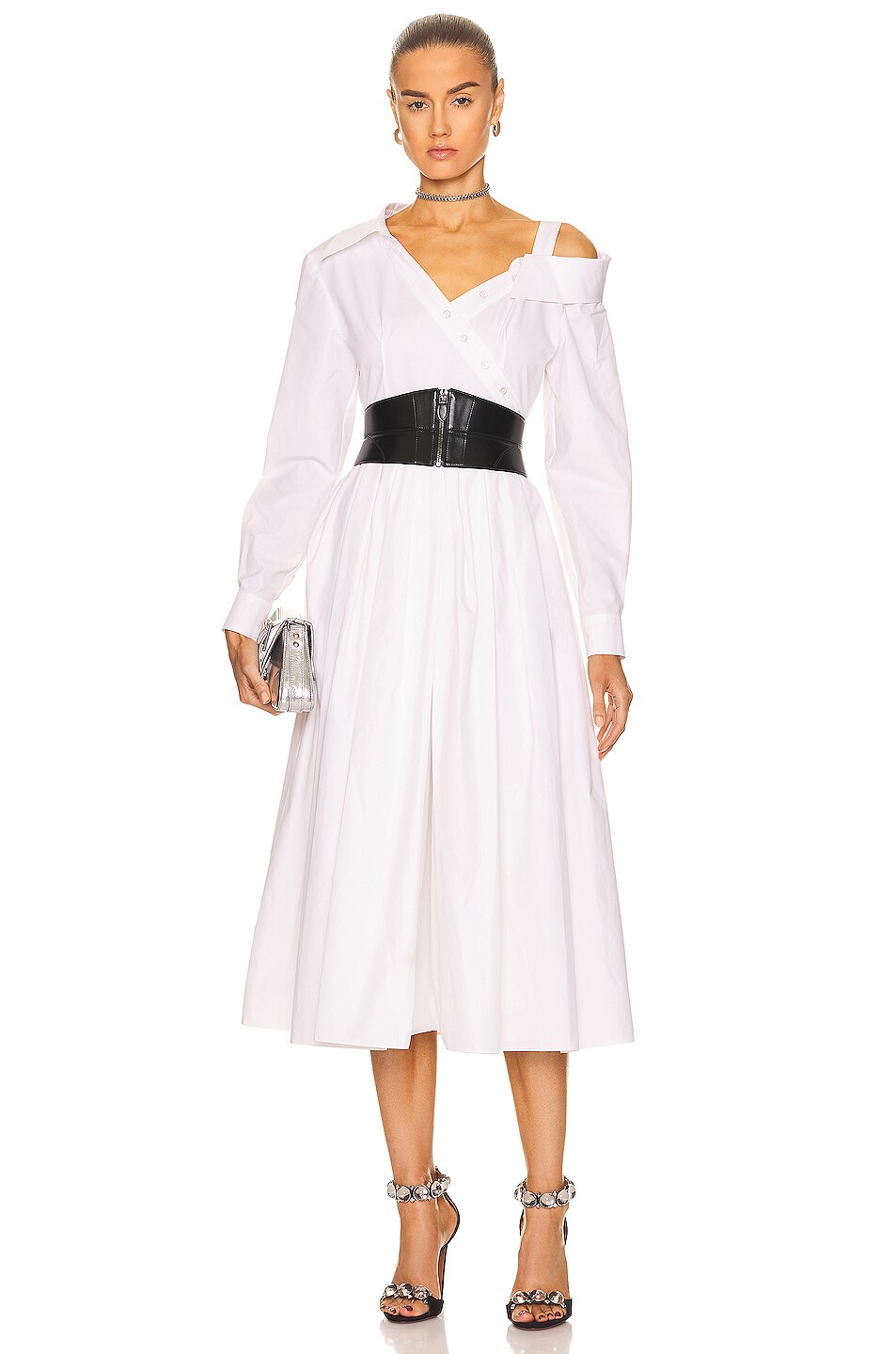 Alexander McQueen Drop Shoulder Dress in Optical White | FWRD