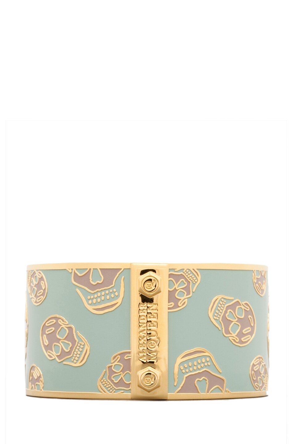 Alexander McQueen Large Enamel Skull Bangle in Gold & Mint & Turtle ...