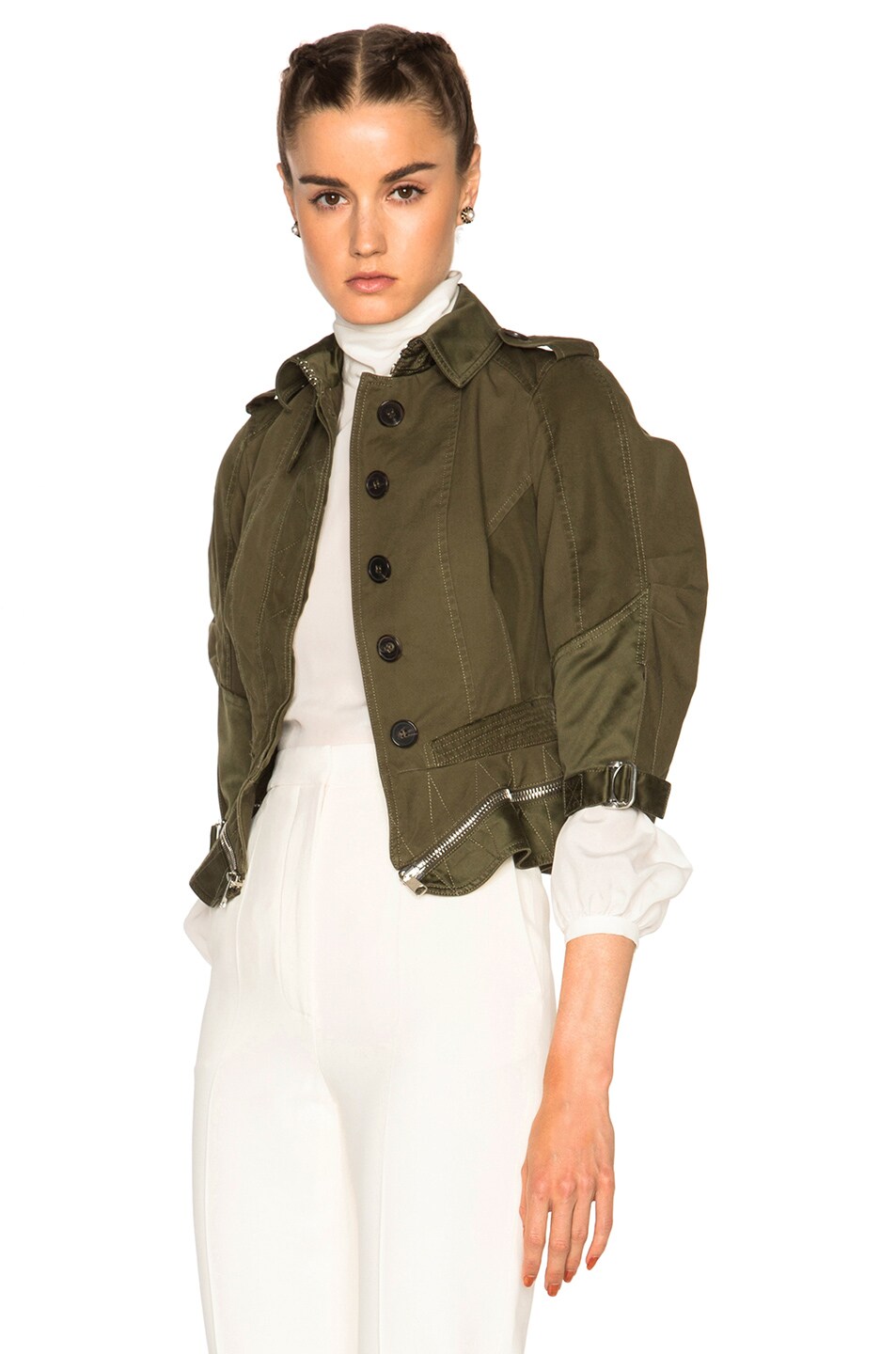 Alexander McQueen Military Peplum Jacket in Khaki | FWRD