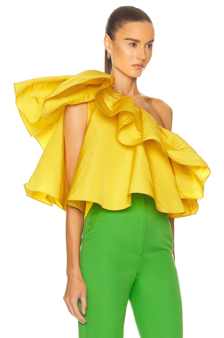 Alexander McQueen One Shoulder Ruffle Top in Bright Yellow | FWRD