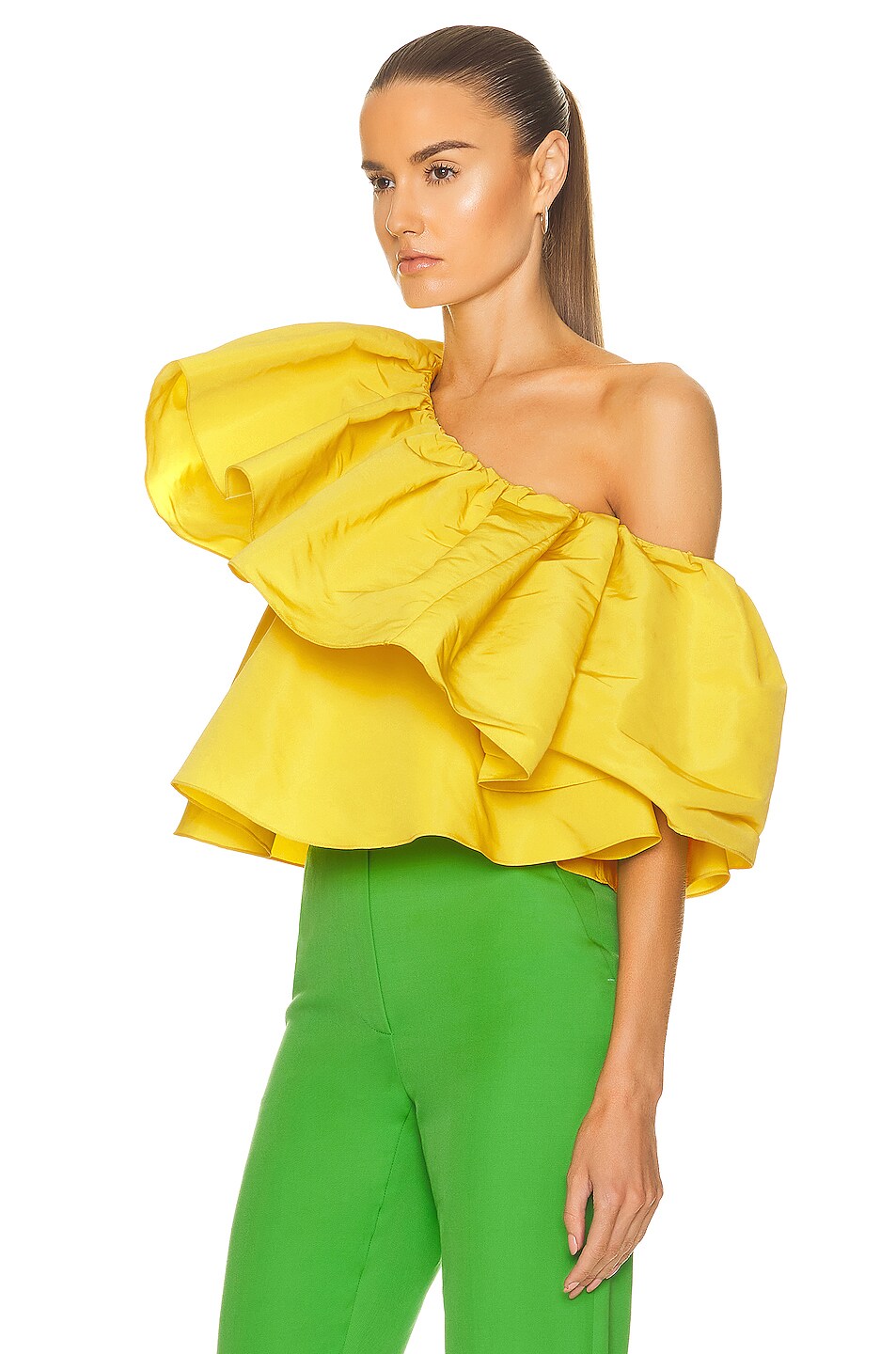 Alexander McQueen One Shoulder Ruffle Top in Bright Yellow | FWRD