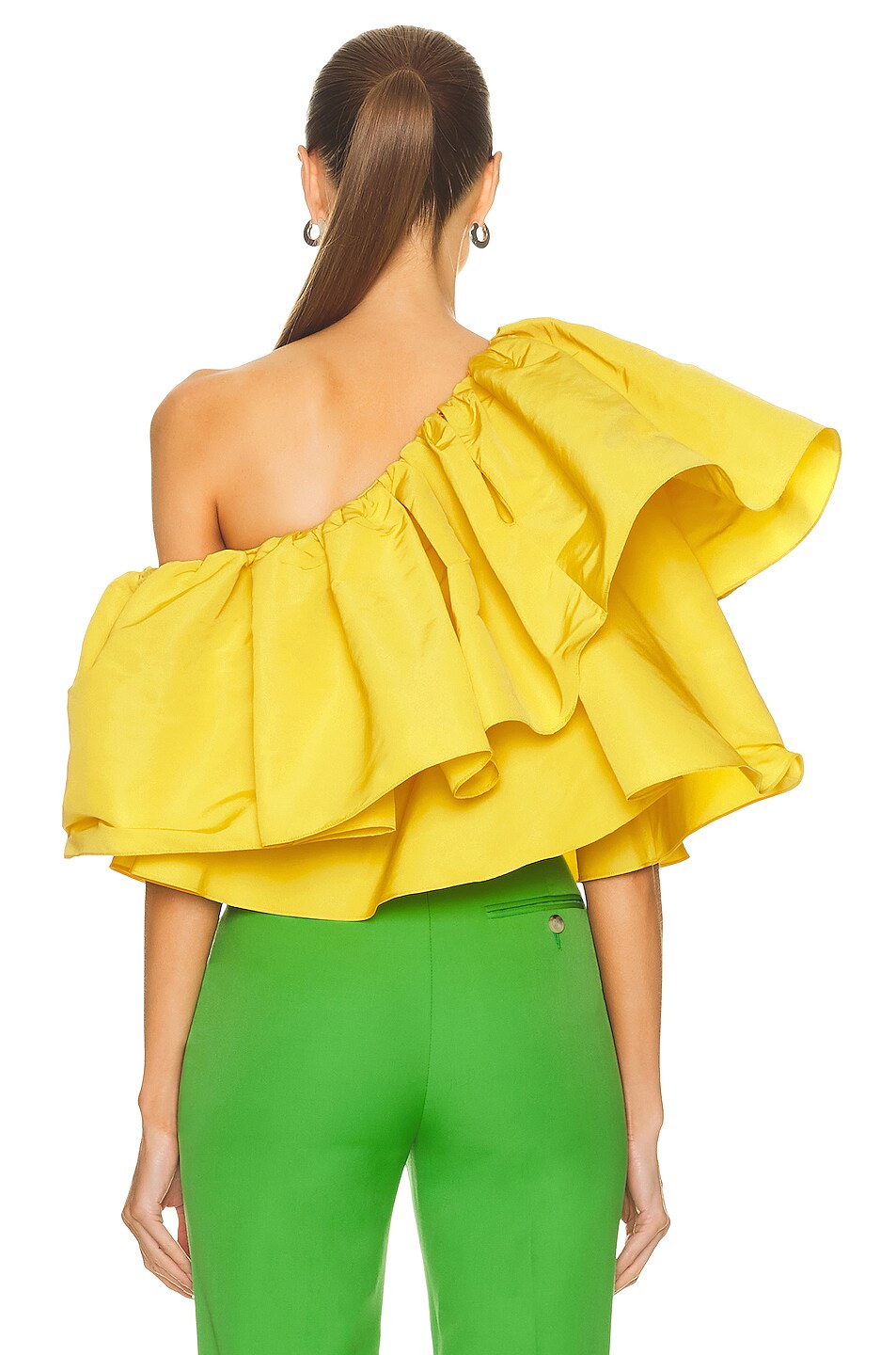 Alexander McQueen One Shoulder Ruffle Top in Bright Yellow | FWRD