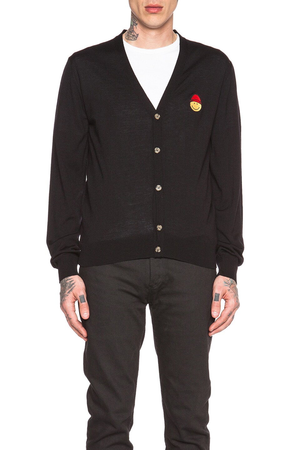 ami Smiley Face Cardigan in Black | FWRD