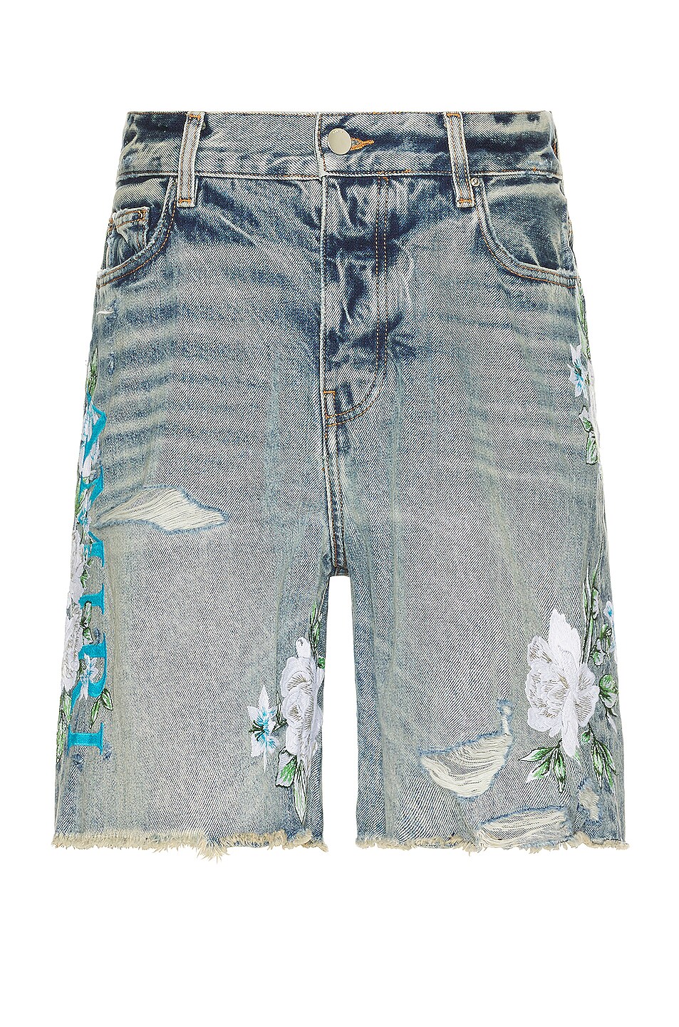 Amiri Floral Logo Denim Short in Vintage Indigo | FWRD