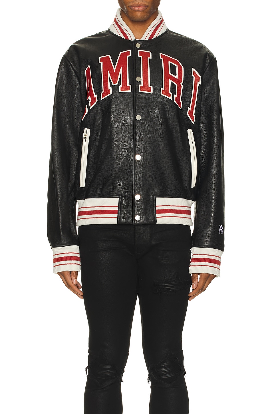 Amiri Leather Bomber Jacket in Black | FWRD