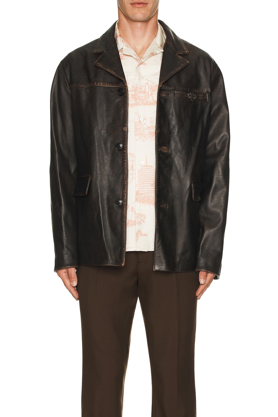 Amiri Tumbled Leather SB Jacket in Dark Brown | FWRD