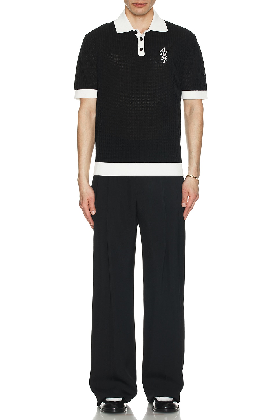 Amiri Waffle Stitch Polo in Black | FWRD