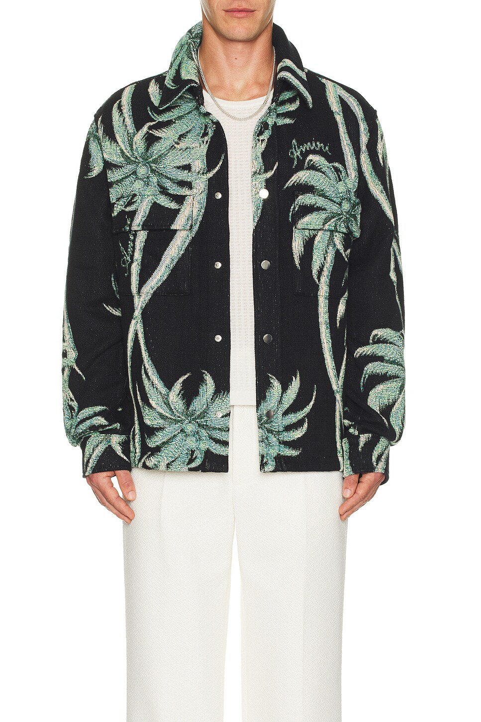 Amiri Palm Tapestry Overshirt in Black | FWRD