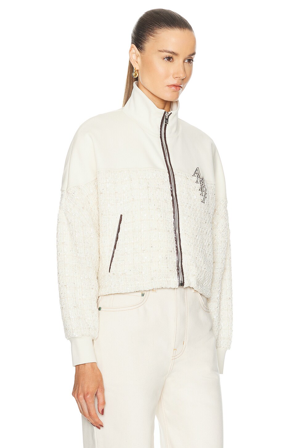 Amiri Boucle Hybrid Track Jacket in Alabaster | FWRD